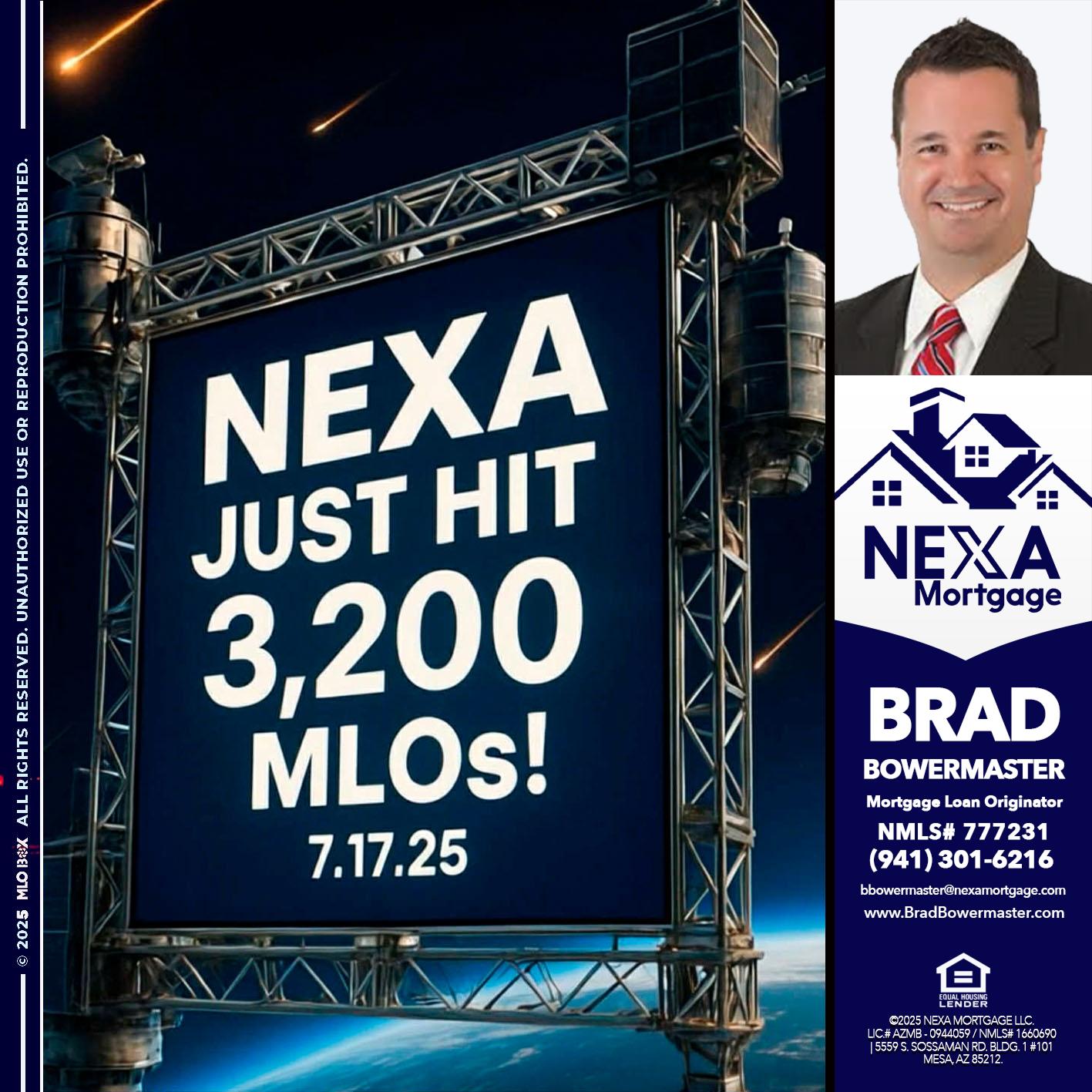 NEXA JUST HIT 3,200 - Brad Bowermaster -Loan Officer